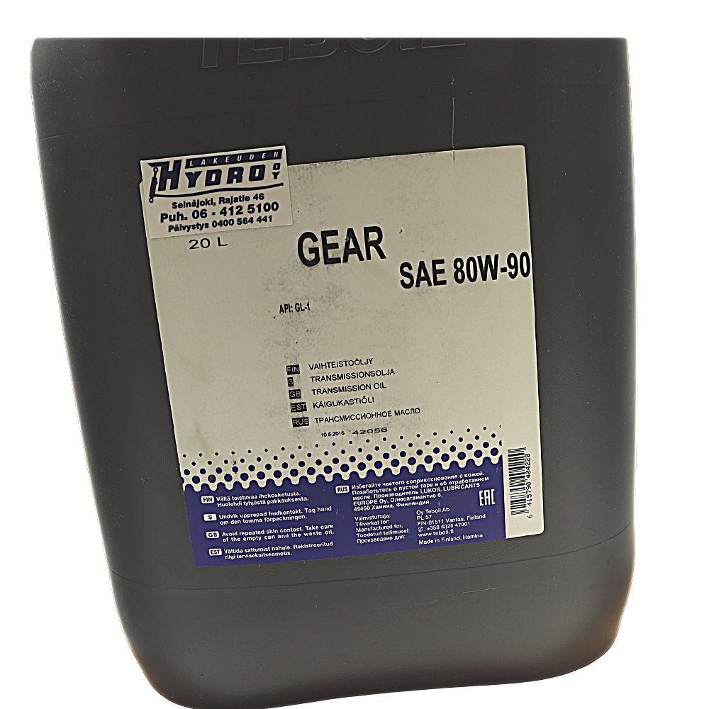 VAIHTEISTOÖLJY GEAR 80W-90 GL1 20L TB GEAR SAE 80W-90/20 ...